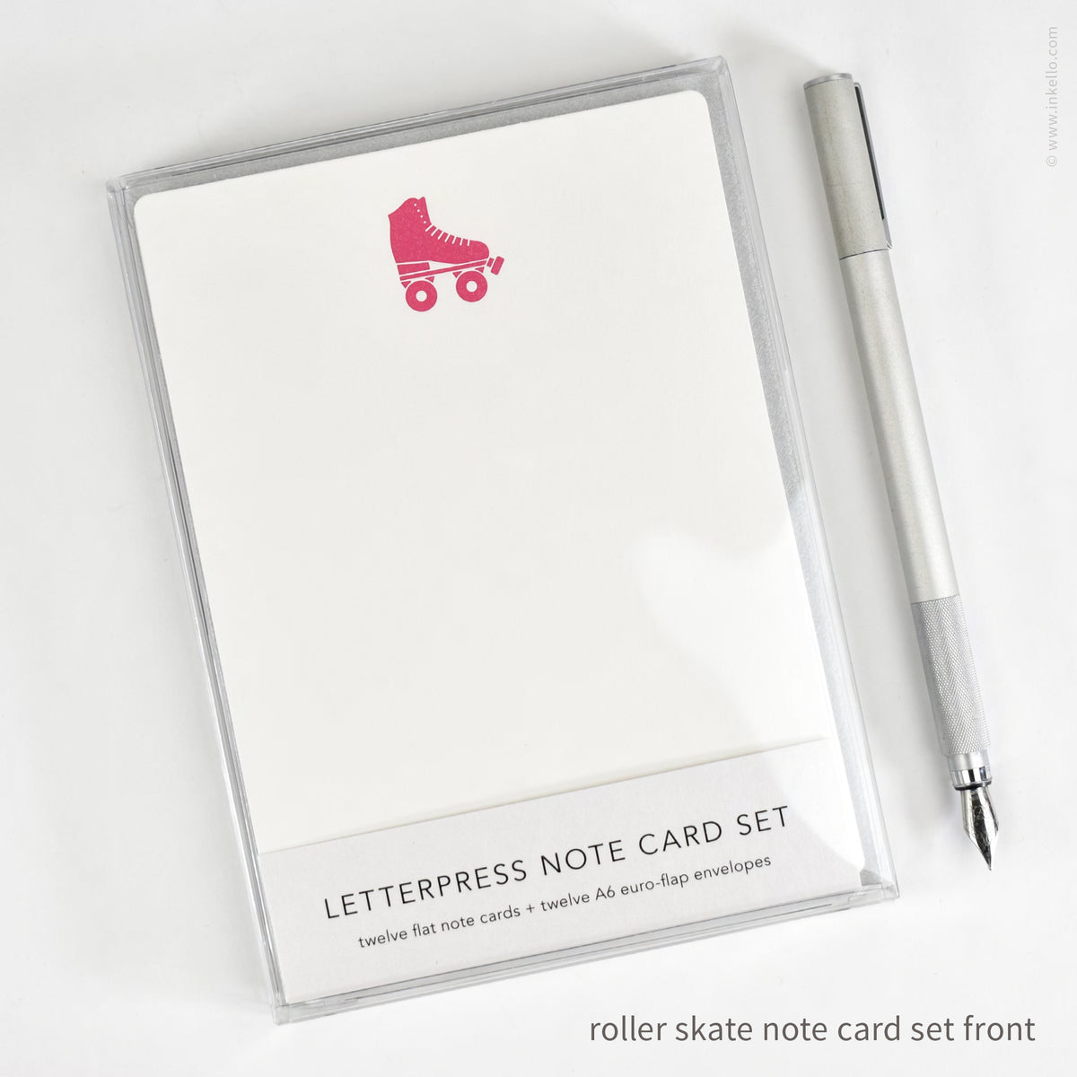 Flat Note Card Set with Hot Pink Roller Skate (#502) — Inkello Letterpress